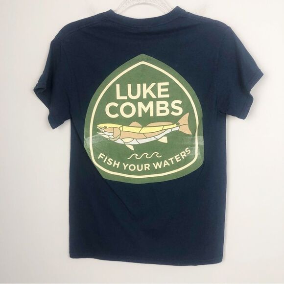 Gildan | Tops | Luke Combs Fish Your Water Navy Blue Short Sleeve ...